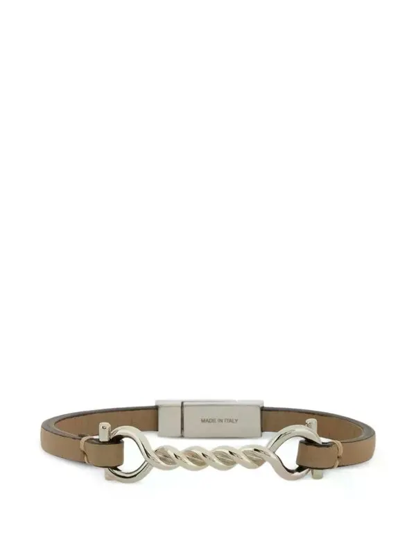 FERRAGAMO Gancini Leather Bracelet - Silver