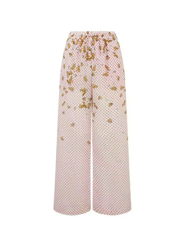 DONDE ESTEBAN Bird Print Drawstring Wide-leg Trousers