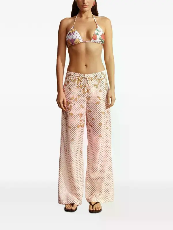 DONDE ESTEBAN Bird Print Drawstring Wide-leg Trousers