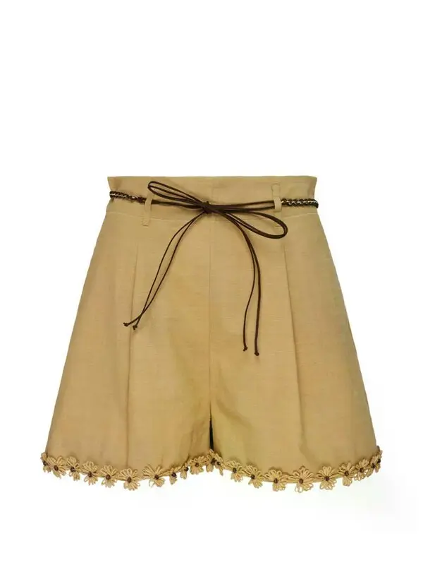 Zimmermann Belted Floral-trimmed Shorts