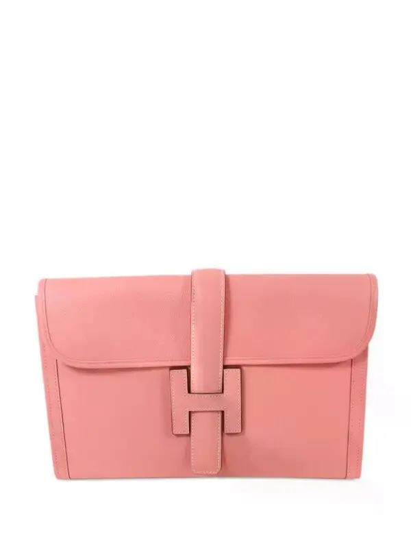 Hermès Jige Elan Leather Clutch Bag - Pink
