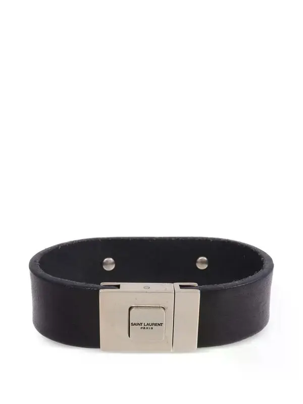 Saint Laurent Leather Logo Plaque Bracelet - Black