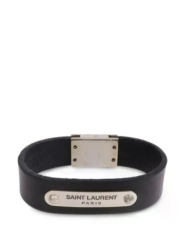 Saint Laurent Leather Logo Plaque Bracelet