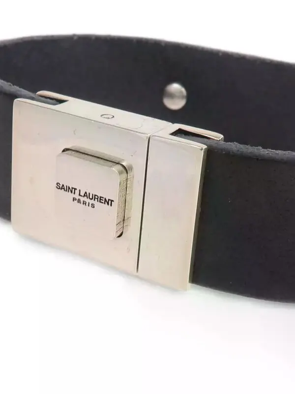 Saint Laurent Leather Logo Plaque Bracelet