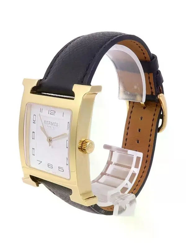 Hermès H 30mm Quartz Watch With Sunray Dial And Leather Strap - White