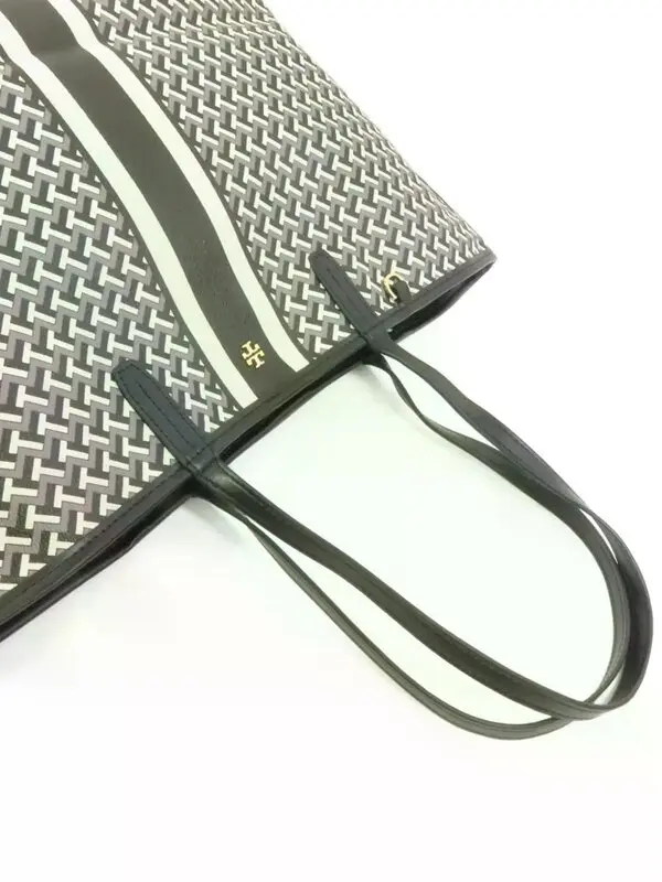 Tory Burch Geometric-print Stripe Tote Bag - Black
