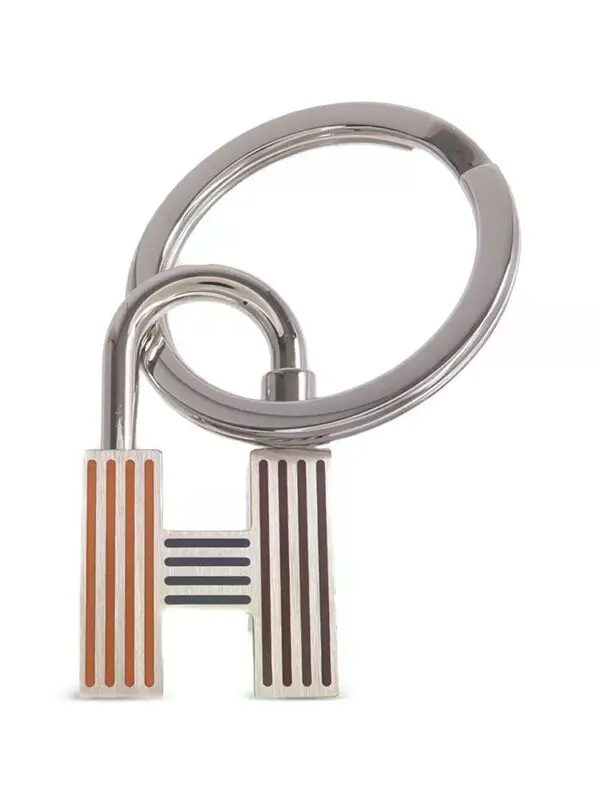Hermès H-logo Striped Key Ring - Silver
