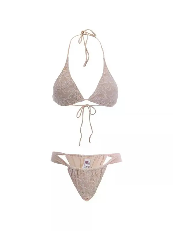MC2 SAINT BARTH Lace Overlay Triangle Bikini - Neutrals