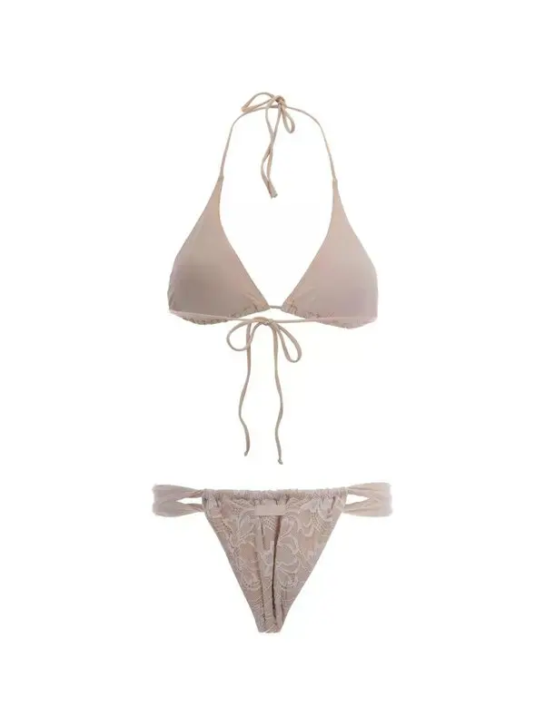 MC2 SAINT BARTH Lace Overlay Triangle Bikini - Neutrals