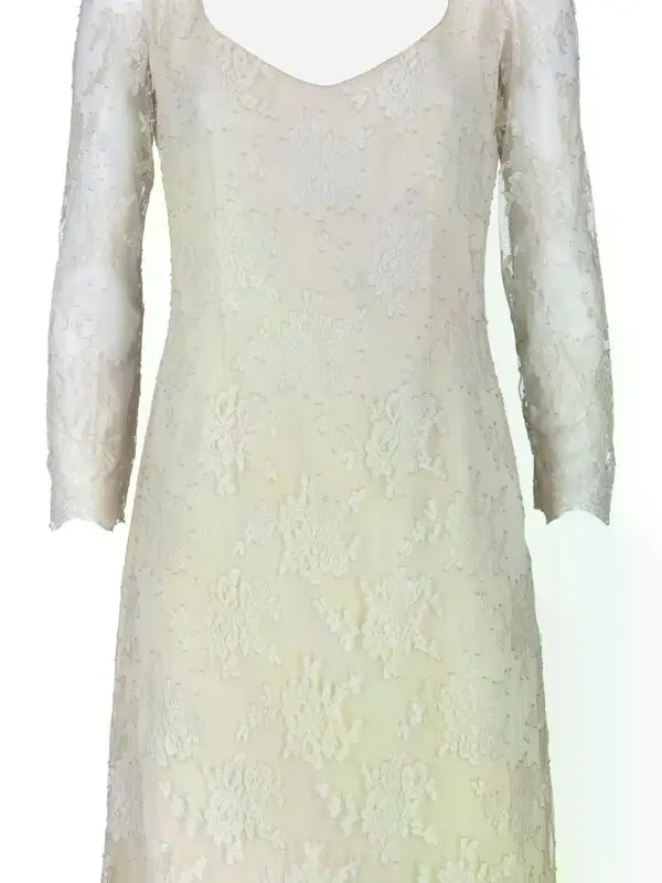 Vintage Floral Lace Sweetheart Neck Long Sleeve Dress