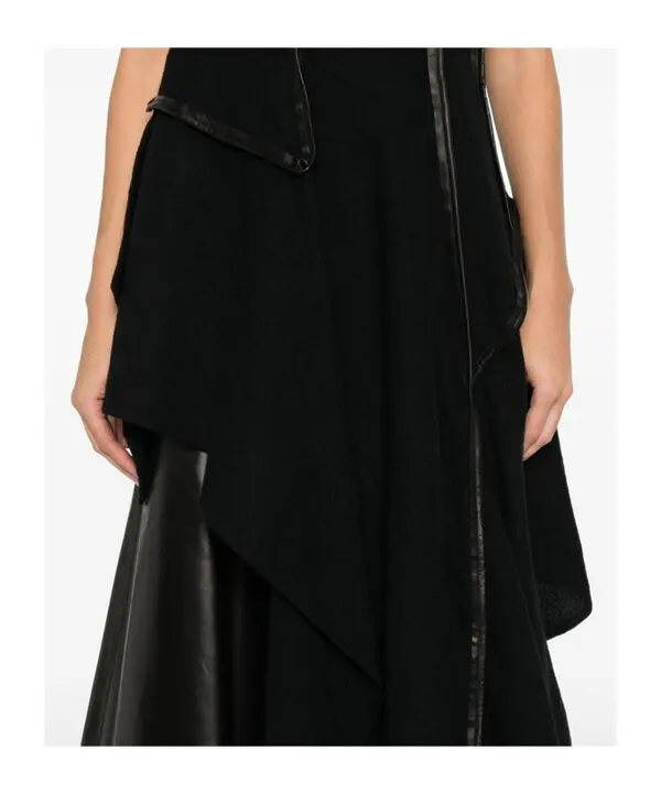 Yohji Yamamoto Wool Asymmetrical Dress With Leather Trim