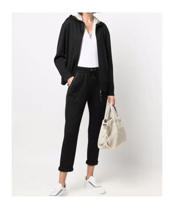 Brunello Cucinelli Drawstring Tapered Sweatpants With Monili Chain Detail - Black