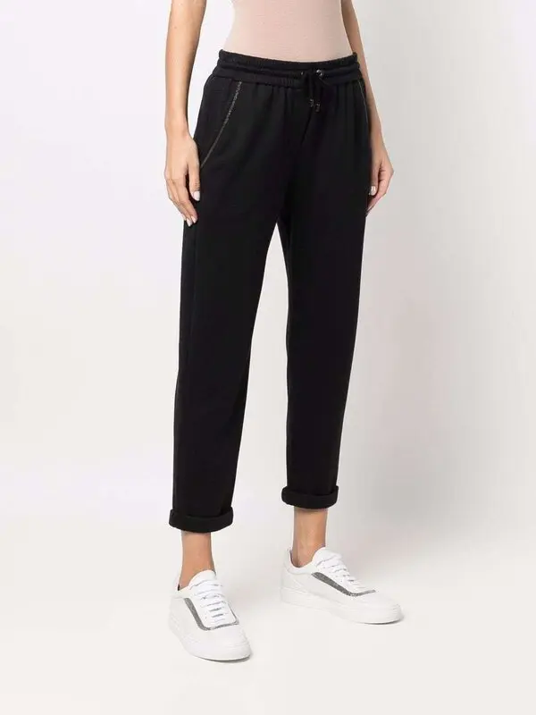 Brunello Cucinelli Drawstring Tapered Sweatpants With Monili Chain Detail - Black