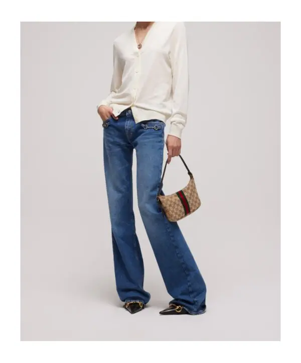 Gucci Fine Knit V-neck Cardigan With Crest Embroidery - Nude