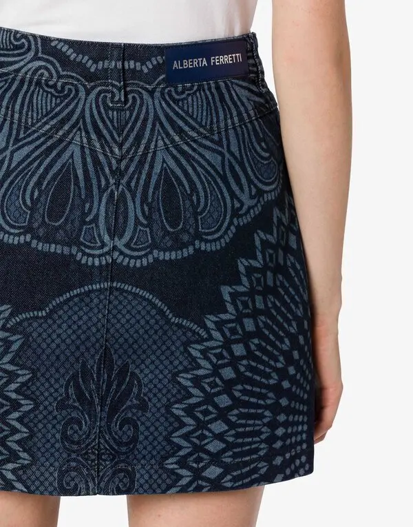 Alberta Ferretti Jacquard Denim Mini Skirt