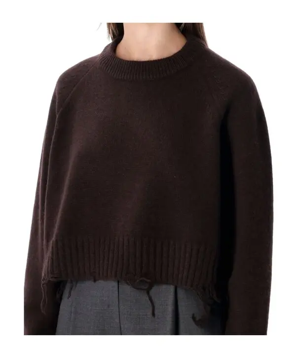 LOW CLASSIC Distressed Cropped Knit Sweater