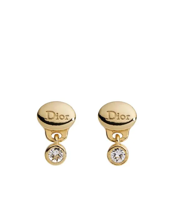 Dior Logo Stud Drop Earrings - Yellow