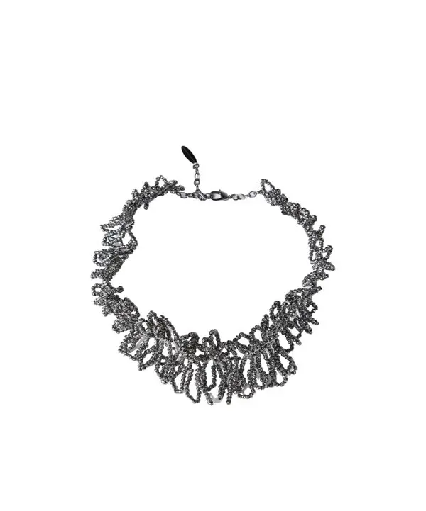 Brunello Cucinelli Sterling Silver Beaded Choker Necklace - Lignite Ash
