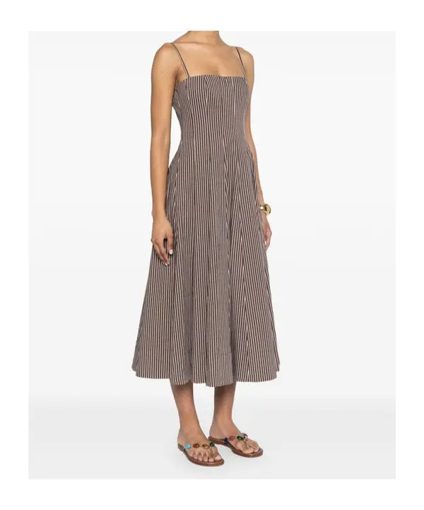 Staud Wylie Sleeveless Midi Dress With Spaghetti Straps And Flared Hem - Gray