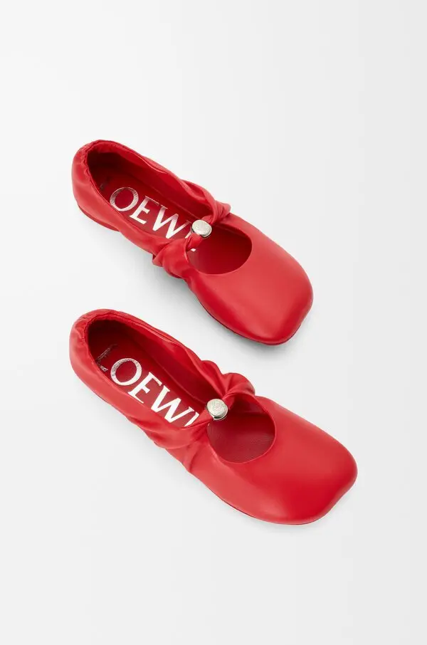 Loewe Pebble Ruched Leather Ballet Flats