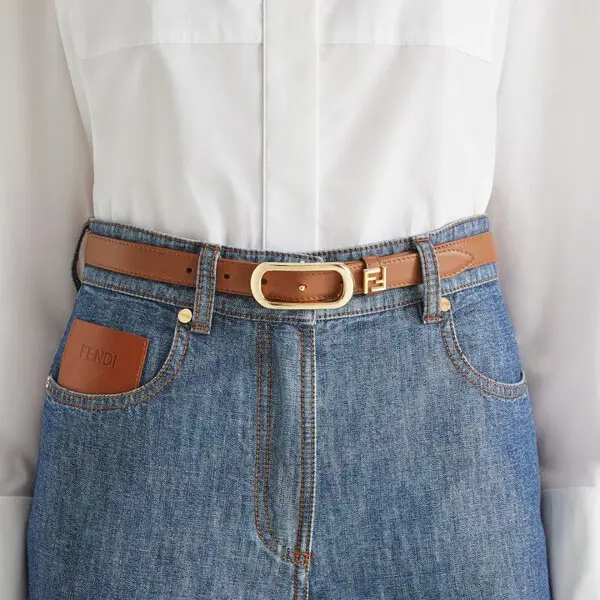 Fendi Skinny Belt With Oval Buckle And Ff Logo