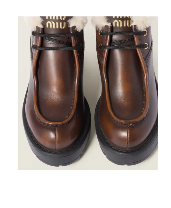 Miu Miu Leather Ankle Boots With Sheepskin Lining
