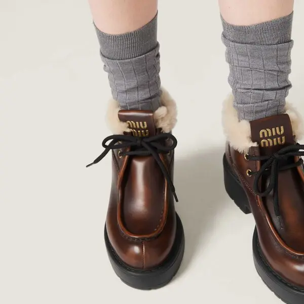 Miu Miu Leather Ankle Boots With Sheepskin Lining