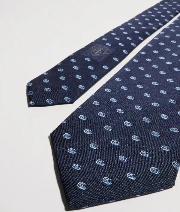 Gucci Double G Pattern Silk Neck Tie - Blue