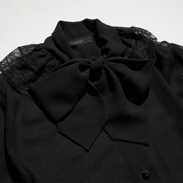 Gucci Light Silk Georgette Shirt With Lace Trim - Black