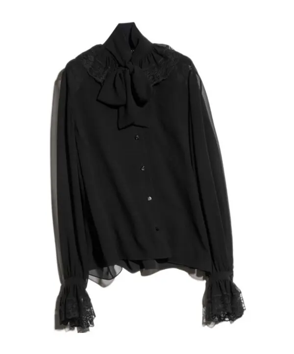 Gucci Light Silk Georgette Shirt With Lace Trim - Black