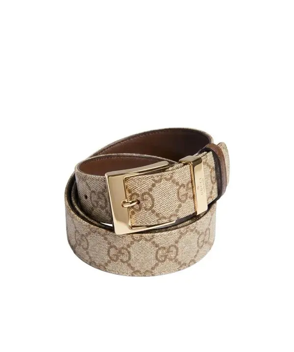 Gucci Belt With Squared Buckle - Sand And Dark Brown