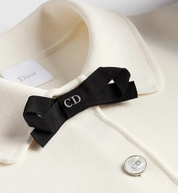 Dior Cropped Jacket With Grosgrain Bow And Cd Logo Accents - Off White