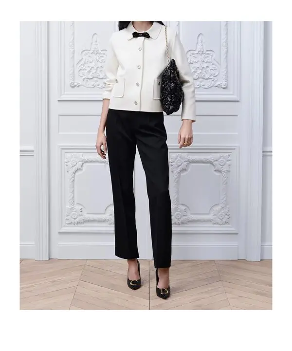 Dior Cropped Jacket With Grosgrain Bow And Cd Logo Accents - Off White