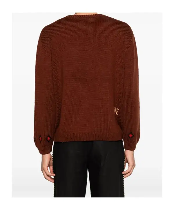 BODE Animal Print Wool Crew Neck Sweater