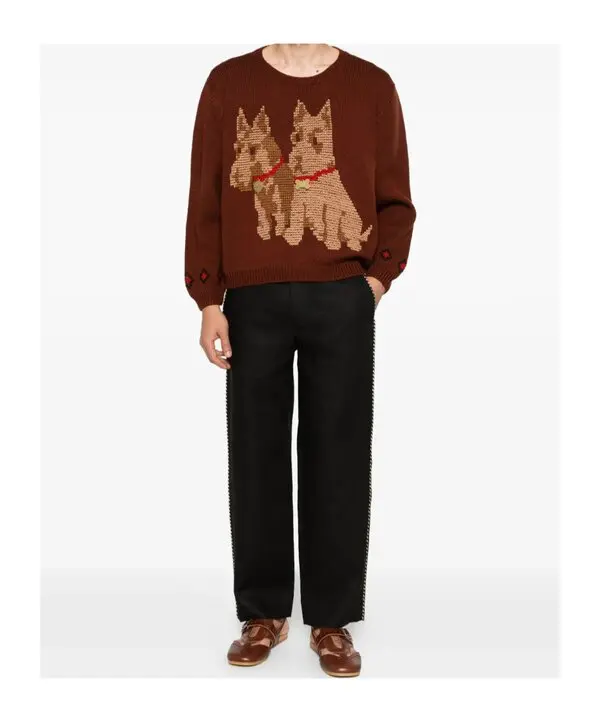 BODE Animal Print Wool Crew Neck Sweater
