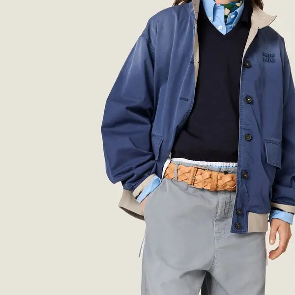 Miu Miu Washed Twill Blouson Jacket - Blue Limestone