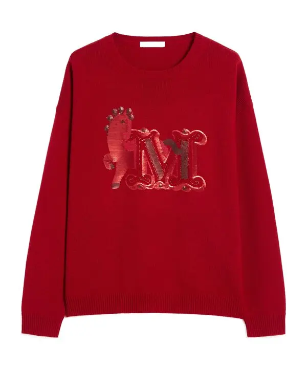 Max Mara Oversized Jumper With Embellished Monogram - Deep Red