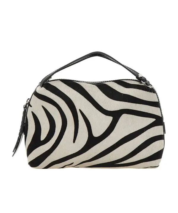 GIANNI CHIARINI Alifa Handbag Zebra Print Glossy Leather Trim
