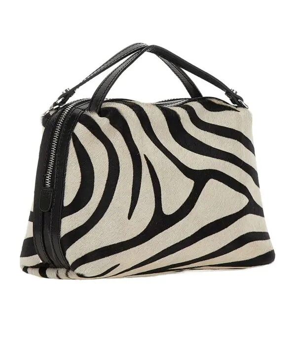 GIANNI CHIARINI Alifa Handbag Zebra Print Glossy Leather Trim