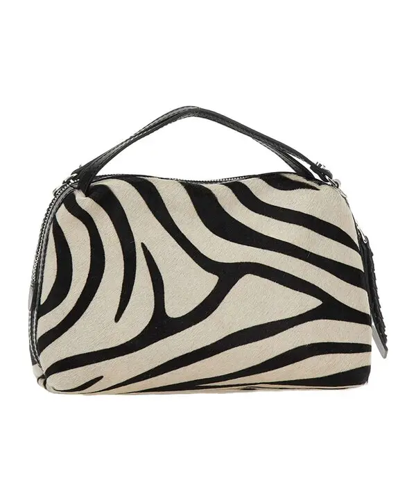 GIANNI CHIARINI Alifa Handbag Zebra Print Glossy Leather Trim