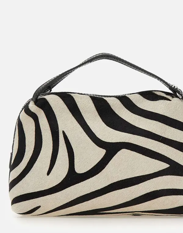 GIANNI CHIARINI Alifa Handbag Zebra Print Glossy Leather Trim