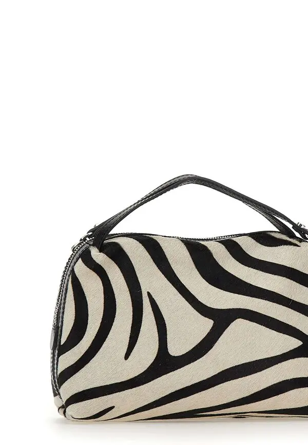 GIANNI CHIARINI Alifa Handbag Zebra Print Glossy Leather Trim