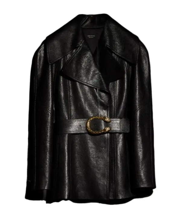 Gucci Collared Belted Trench Coat - Black