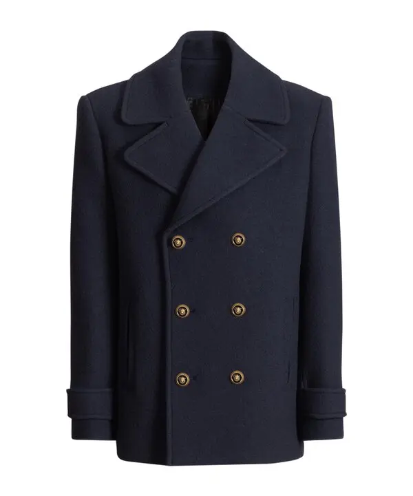 Balmain Double Breasted Pea Coat - Navy