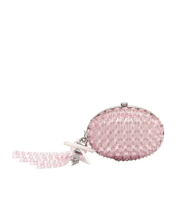 SELF-PORTRAIT Oval Crystal Chain Clutch Bag - Pink