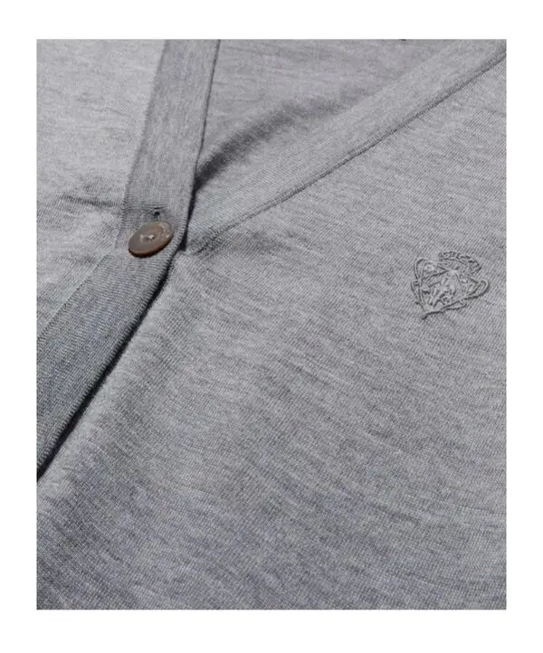 Gucci Fine Knit V-neck Cardigan With Embroidered Crest - Grey