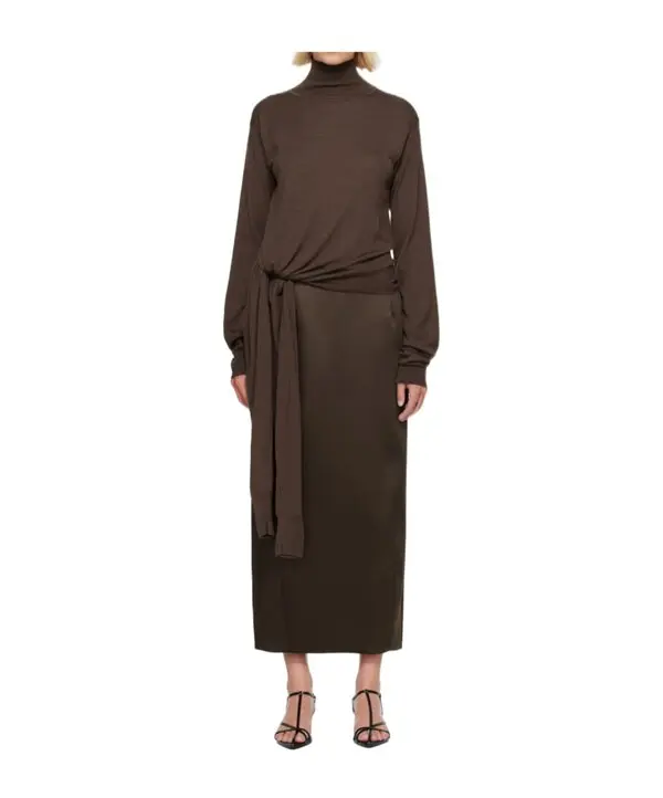 RÓHE High Neck Ribbed Knit Turtleneck Sweater With Integrated Tie Detail