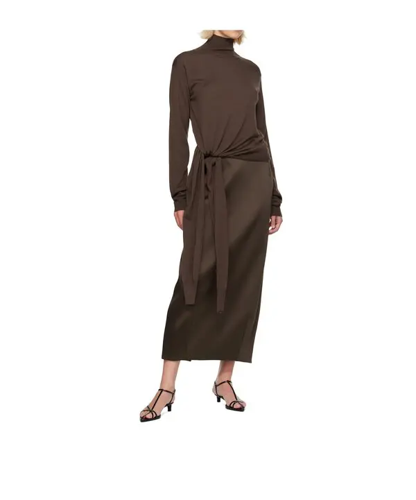 RÓHE High Neck Ribbed Knit Turtleneck Sweater With Integrated Tie Detail