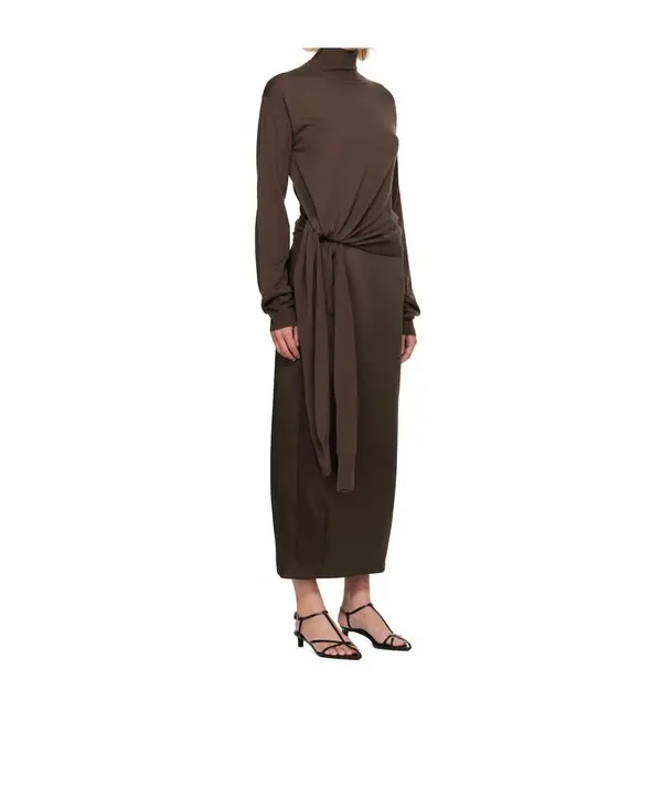 RÓHE High Neck Ribbed Knit Turtleneck Sweater With Integrated Tie Detail