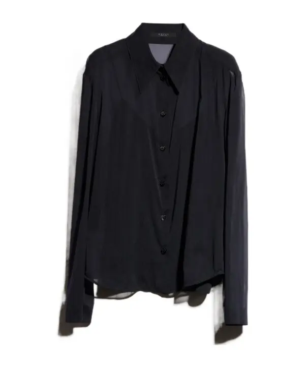 Gucci Stretch Chiffon Shirt With Pointed Collar - Black